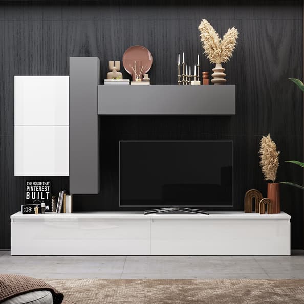 Infinite White High Gloss Entertainment Unit In Slate