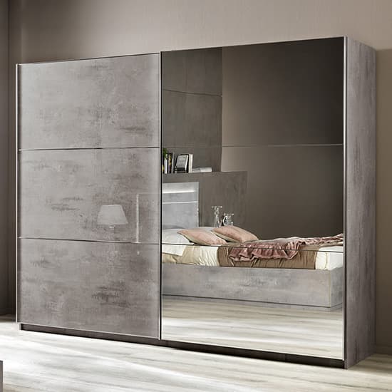 Jessica Extra Large Wooden Mirrored Sliding Door Wardrobe In Grey