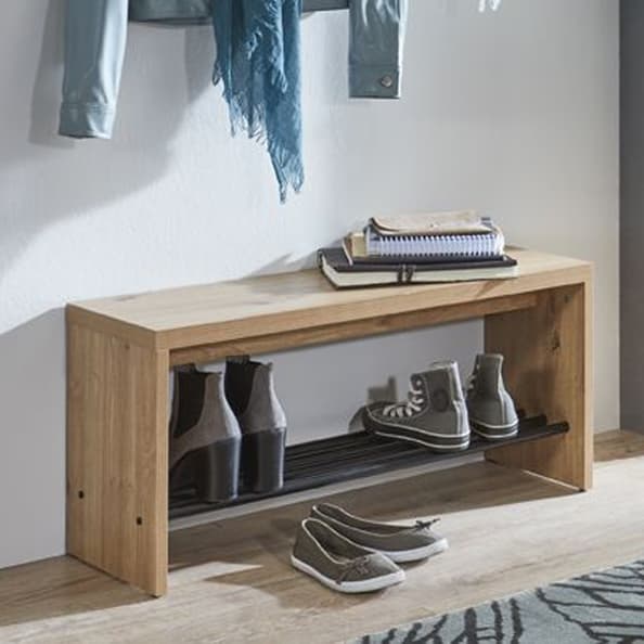 Leandro Wooden Shoe Rack Bench With Undershelf In Oak