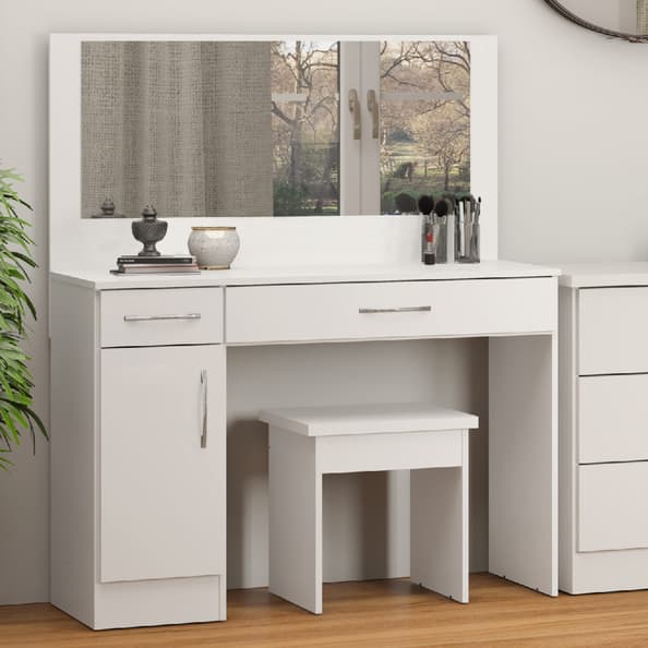 Mack Wooden Dressing Table Set With Gloss Front In White | Furniture in ...