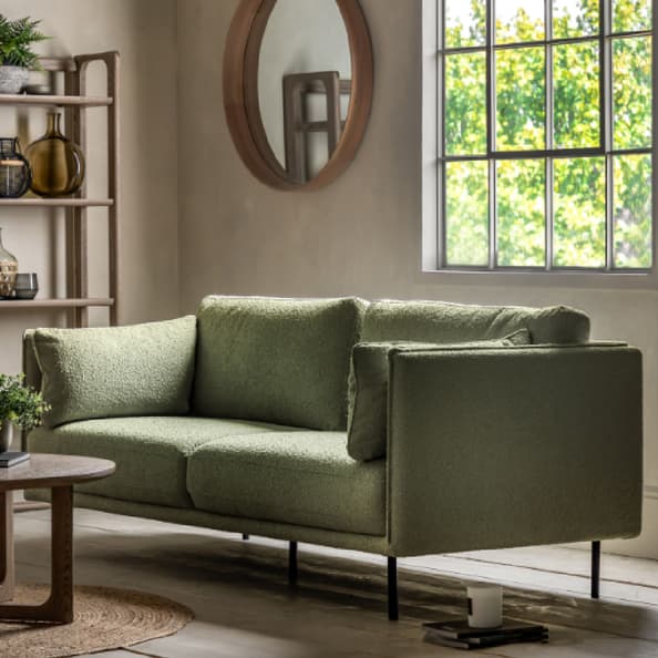 Magnolia Fabric 2 Seater Sofa With Black Legs In Green