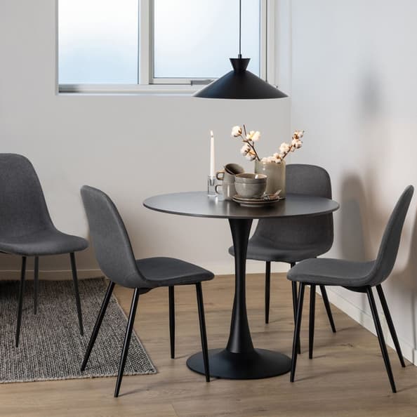 Malone Ceramic Dining Table With 4 Casey Grey Chairs In Black