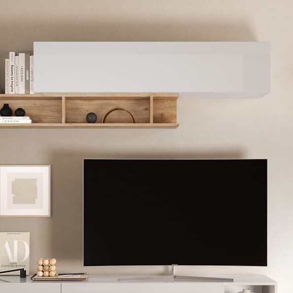 Milan High gloss Lift Up Flap Wall Shelf In White