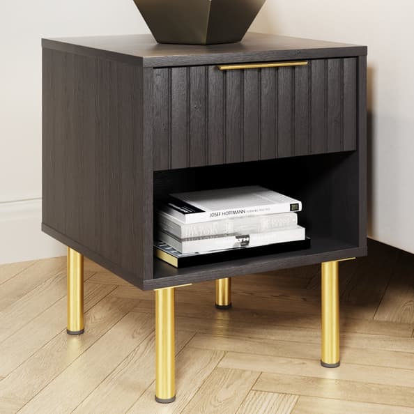 Natick Wooden Lamp Table With 1 Drawer In Black