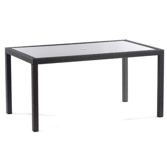 Onyx Rattan Rectangular Dining Table With Glass Top In Dark Grey