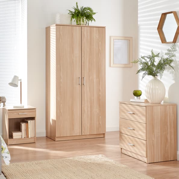 Probus Wooden Bedroom Set With 2 Doors Wardrobe In Oak
