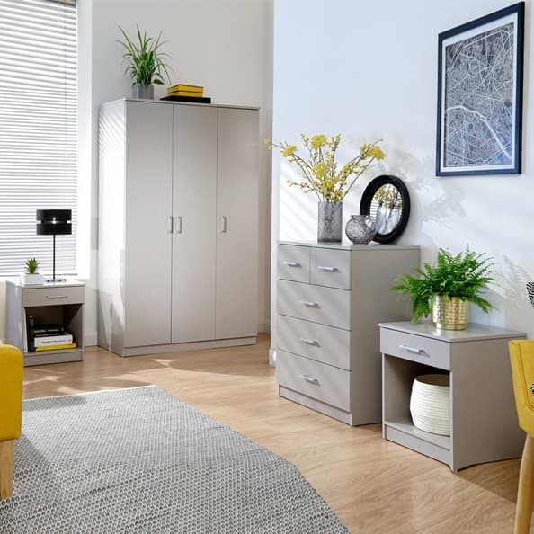 Probus Wooden Bedroom Set With 3 Doors Wardrobe In Light Grey
