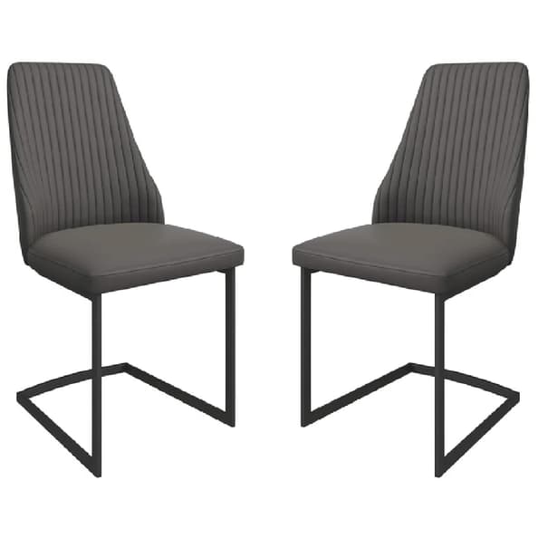 Ramona Dark Grey Leather Dining Chairs With Black Legs In Pair ...