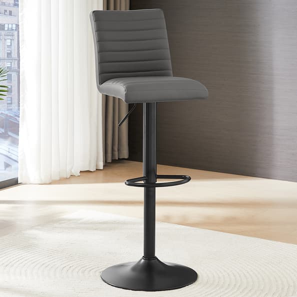 Ripple Faux Leather Bar Stool In Grey With Black Base