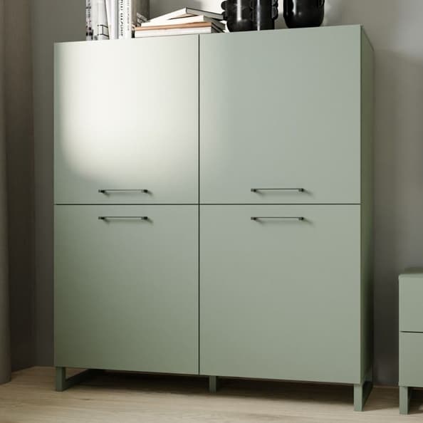 Sarnia Wooden Highboard With 4 Doors In Sage Green