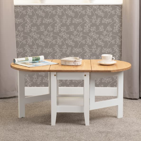 Suva Wooden Drop Leaf Coffee Table In Waxed Pine And White | Furniture ...