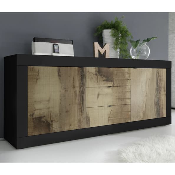Taylor Wooden Sideboard With 2 Doors 3 Drawers In Black And Pero