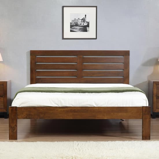 Vilayna Solid Wooden Double Bed In Rustic Oak