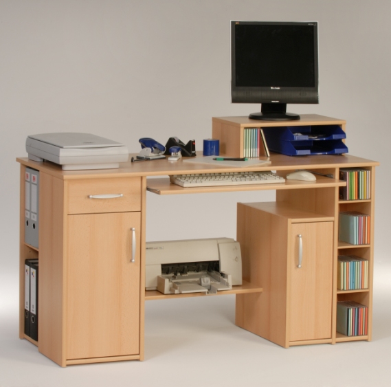 Tishe Beech Computer Work Station With Storage | Furniture in Fashion