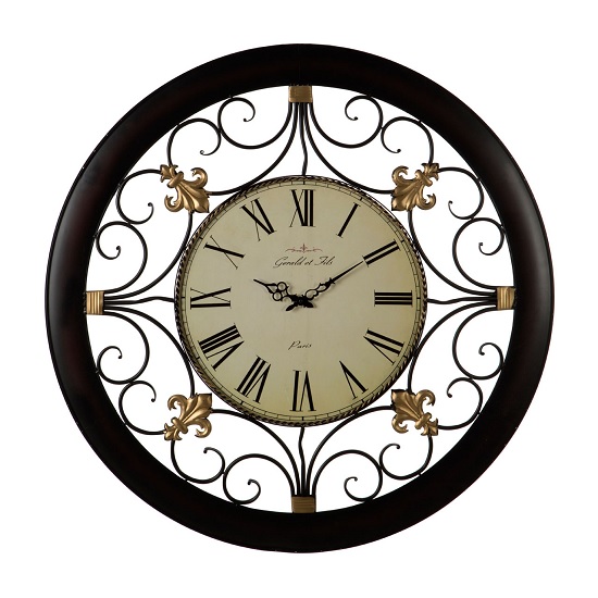 Siemens Wall Clock In Black Metal With Scroll Detail | Furniture in Fashion