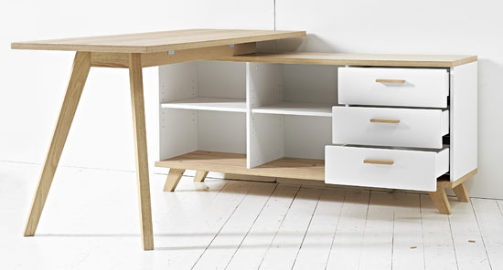 Ohio Rotating Corner Computer Desk In White And Solid Oak