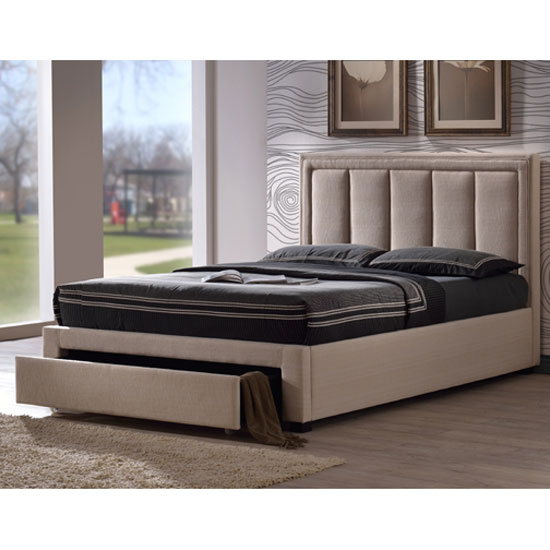 Atlanta Sand Fabric Finish Double Bed With Drawer | Furniture in Fashion