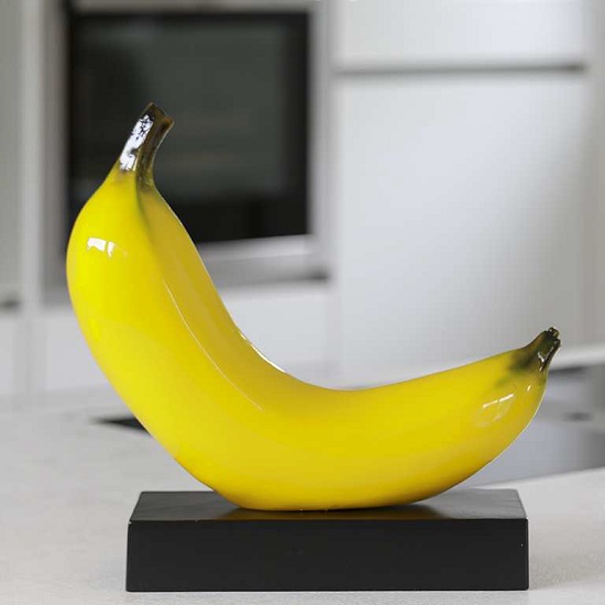 Banana Sculpture In Poly Yellow On Black Base 27338