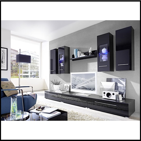 Cool Wall Mount Display Cabinet In Black Gloss With LED Light ...