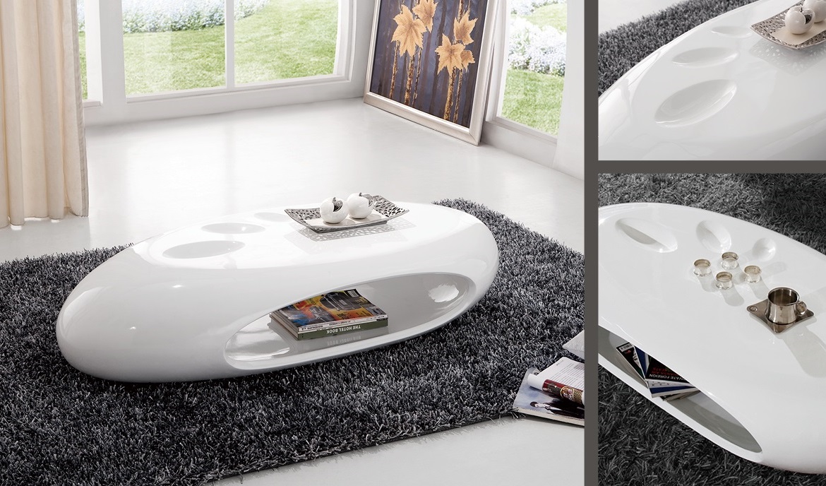 Strada Curved High Gloss Coffee Table In White | Furniture in Fashion
