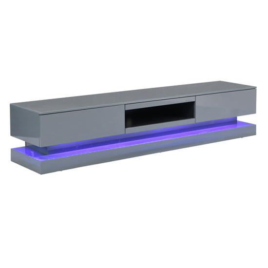 Score High Gloss TV Stand In Mid Grey And Multi LED Lighting