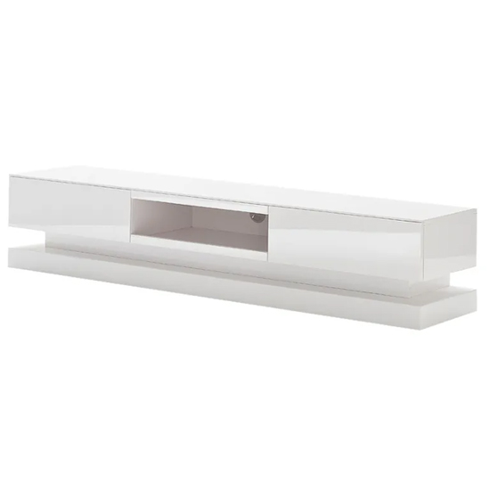 Step High Gloss TV Stand In White With Multi LED Lighting