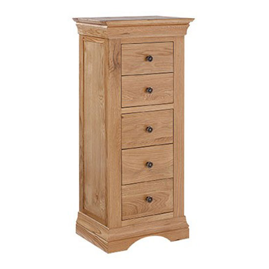 Wellington Solid Oak Finish 5 Drawer Chest | Furniture in Fashion