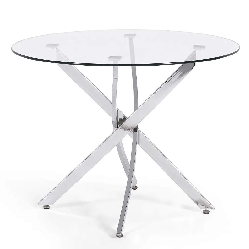 Abbottstown Clear Glass Round Dining Table With Chrome Legs