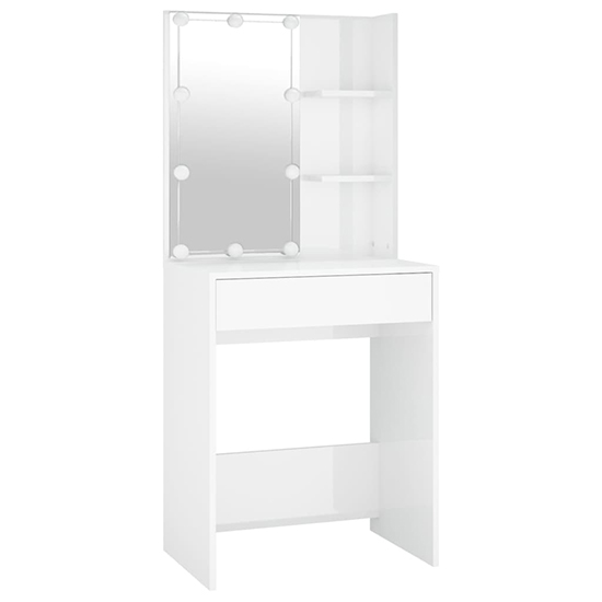Adhra High Gloss Dressing Table Set In White With LED Lights ...
