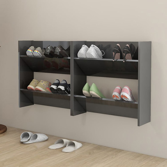 Adino High Gloss Wall Mounted Shoe Storage Rack In Grey | Furniture in ...