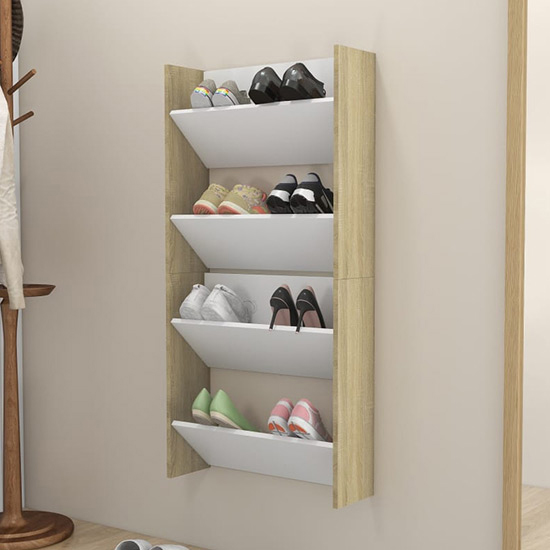 Adino High Gloss Wall Mounted Shoe Storage Rack In White | Furniture in ...