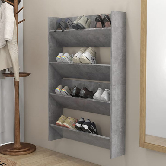 Agim Wooden Shoe Storage Rack With 4 Shelves In Concrete Effect ...