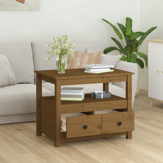 Aitla Pine Wood Coffee Table With 2 Drawer In Honey Brown | Furniture ...