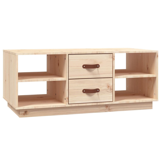 Aivar Pine Wood Coffee Table With 2 Drawers In Natural