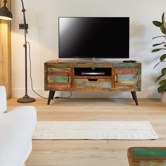 Albion Wooden TV Stand Rectangular In Reclaimed Wooden | Sale