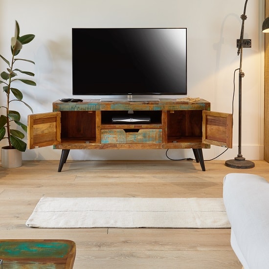 Albion Wooden TV Stand Rectangular In Reclaimed Wooden | Sale