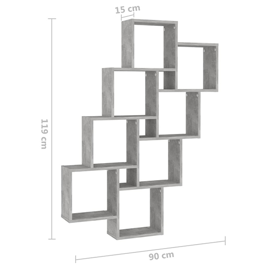Alexey Wooden Cube Design Wall Shelf In Concrete Effect