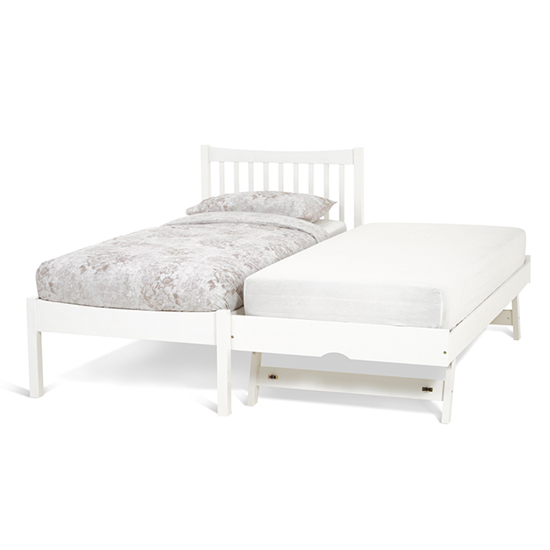 Alice Hevea Wooden Single Bed With Guest Bed In Opal White | Furniture ...