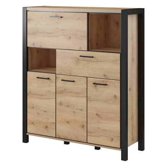 Aliso Wooden Highboard With 4 Doors 1 Drawer In Taurus Oak