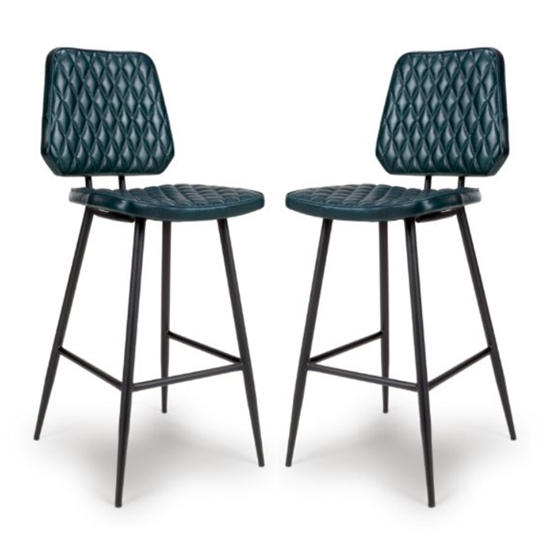 Allen Blue Genuine Buffalo Leather Bar Chairs In Pair