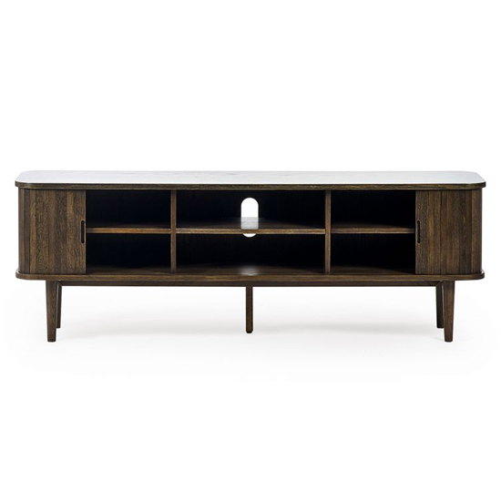 Allen Wooden TV Stand With 2 Sliding Doors In Dark Oak