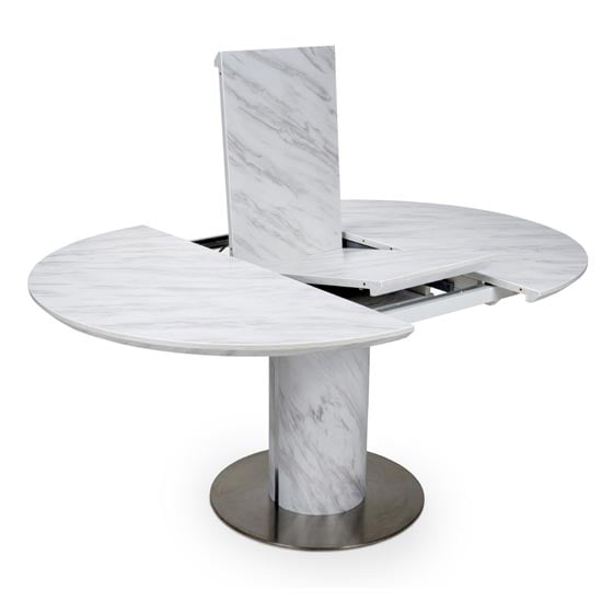 Allora Round Extending Dining Table In White Marble Effect | Furniture ... Allora Round Extending Dining Table In White Marble Effect | Furniture ...