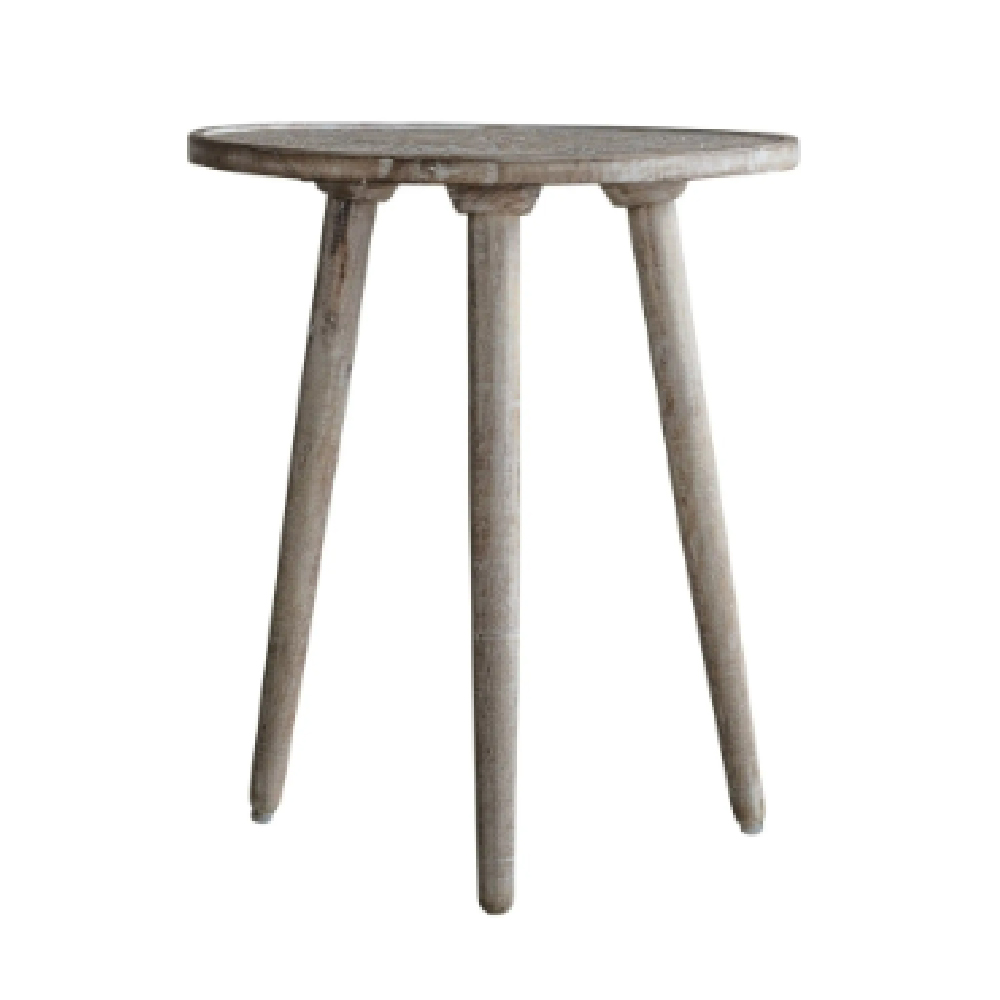 Alpine Wooden Round Side Table In Natural And White