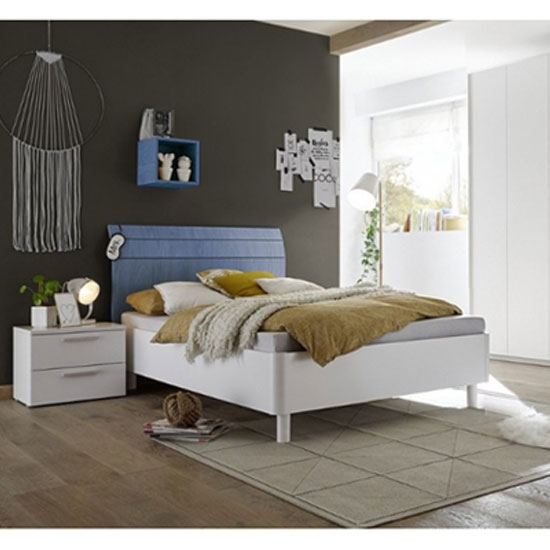 Altair Blue Fabric Small Double Bed With Stripes Headboard | Furniture ...