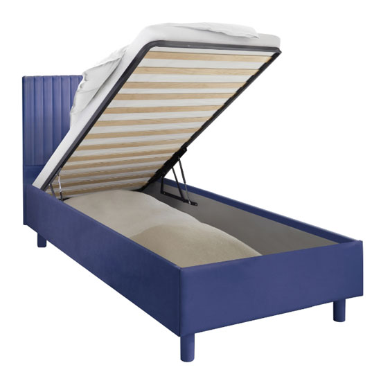 Altair Blue Fabric Single Bed With Stripes Headboard | FiF