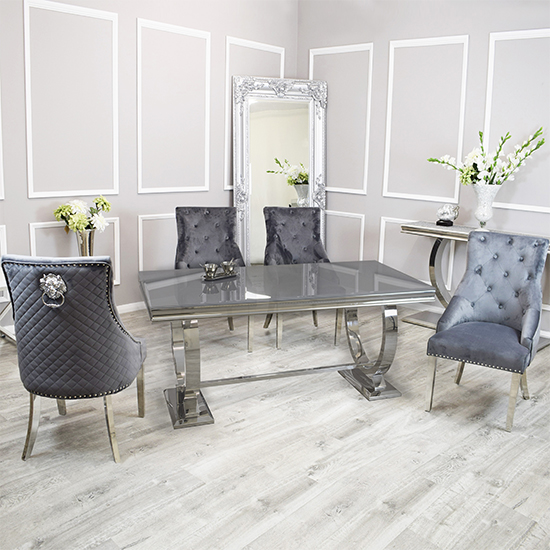 Alto Grey Glass Dining Table With 6 Benton Dark Grey Chairs