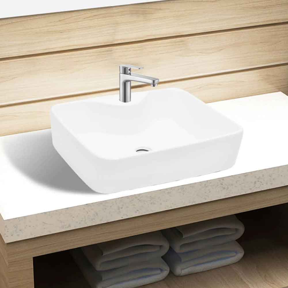Altoona Rectangular Countertop Basin Without Waste 480mm Wide 1TH - White