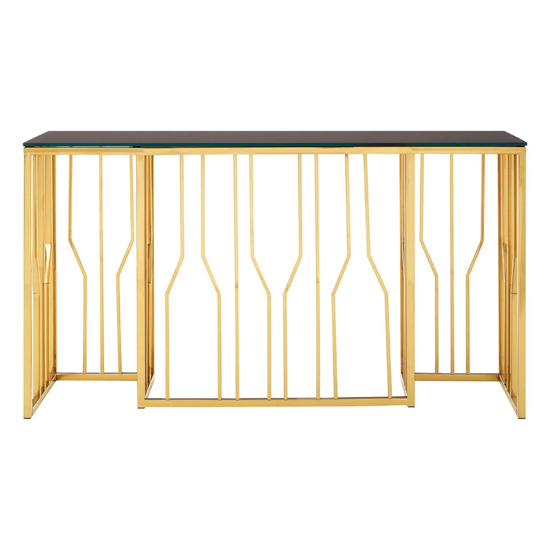 Alvara Rectangular Black Glass Top Console Table With Gold Frame