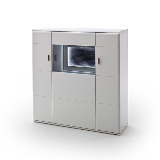 Amora LED Wooden Highboard In Matt White With 2 Doors 1 Drawer ...