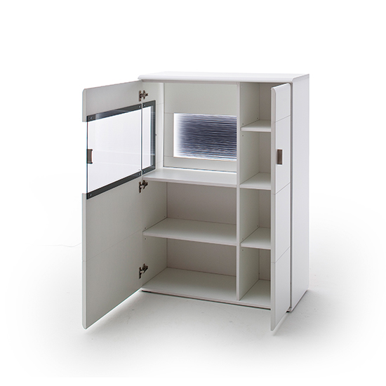 Amora Small LED Wooden Highboard In Matt White With 1 Door | Furniture ...